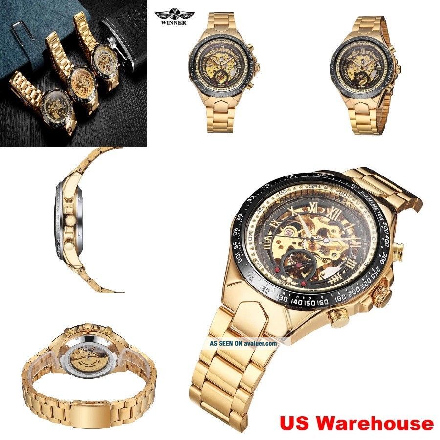 WINNER Men Semi - Automatic Mechanical Wrist Watch Big Dial Skeleton ...