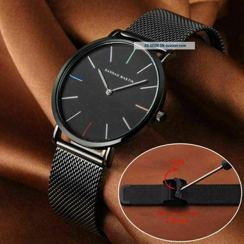 Mens Womens Black Ultra Thin Watch Minimalist Fashion Luxury Wrist ...