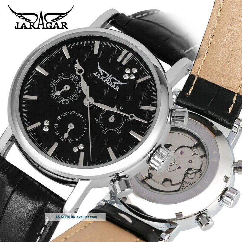 JARAGAR Luxury Sport Day Date Automatic Mechanical Wrist Watch Leather ...