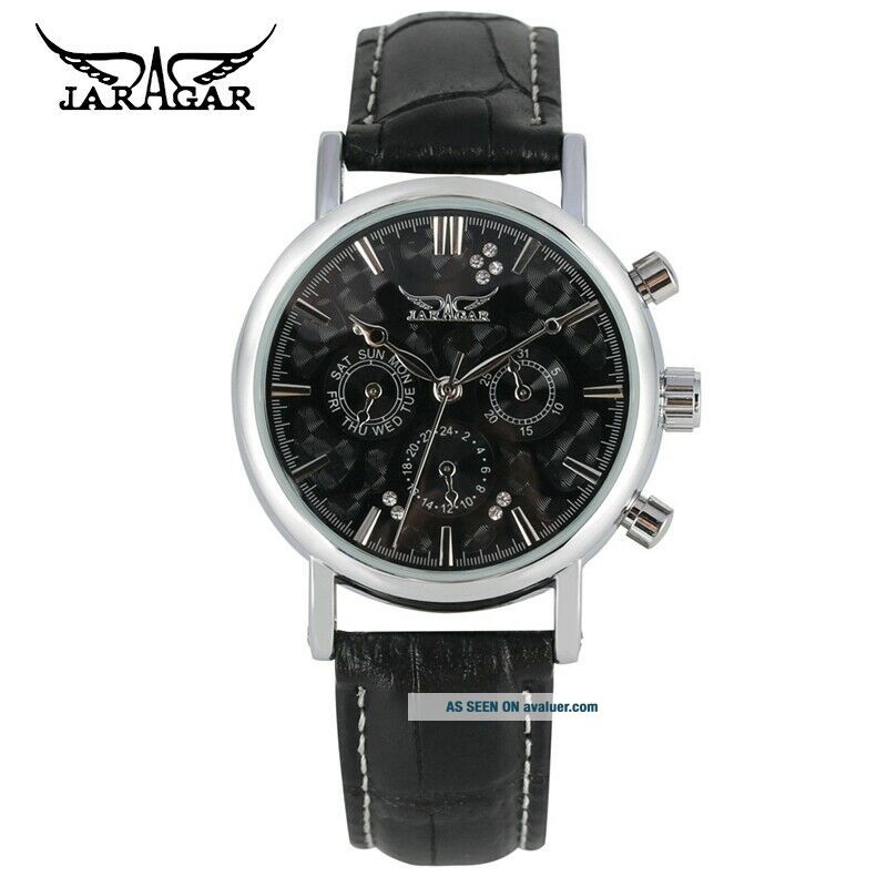 JARAGAR Luxury Sport Day Date Automatic Mechanical Wrist Watch Leather ...