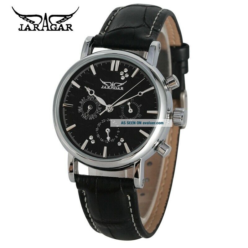 JARAGAR Luxury Sport Day Date Automatic Mechanical Wrist Watch Leather ...