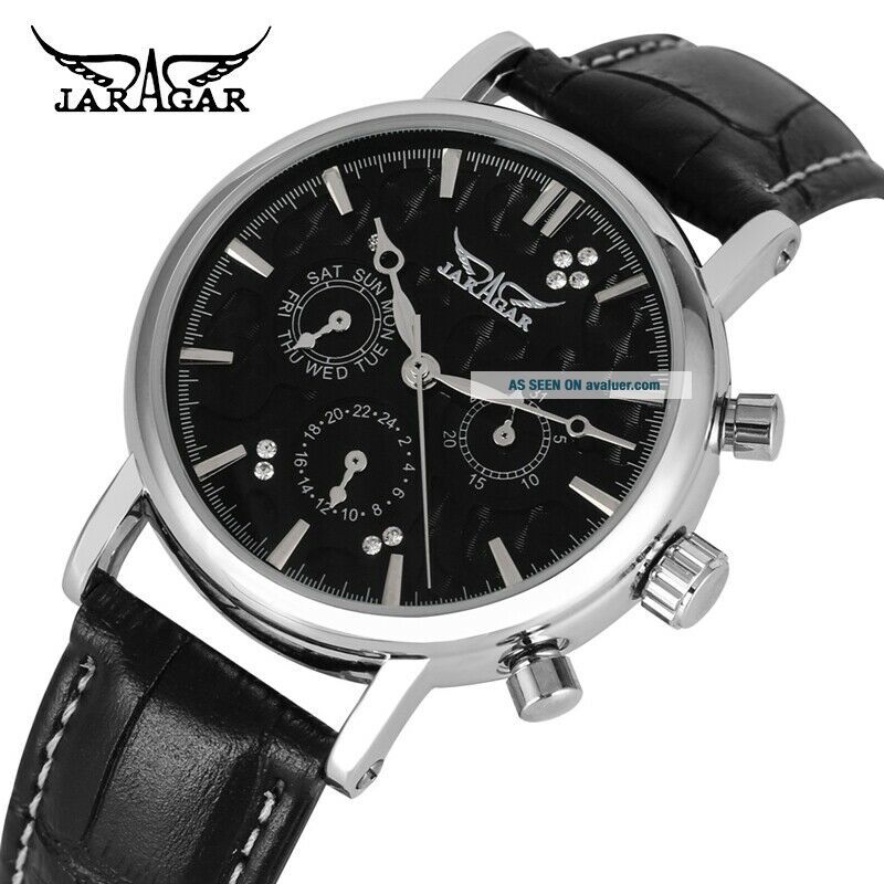 JARAGAR Luxury Sport Day Date Automatic Mechanical Wrist Watch Leather ...