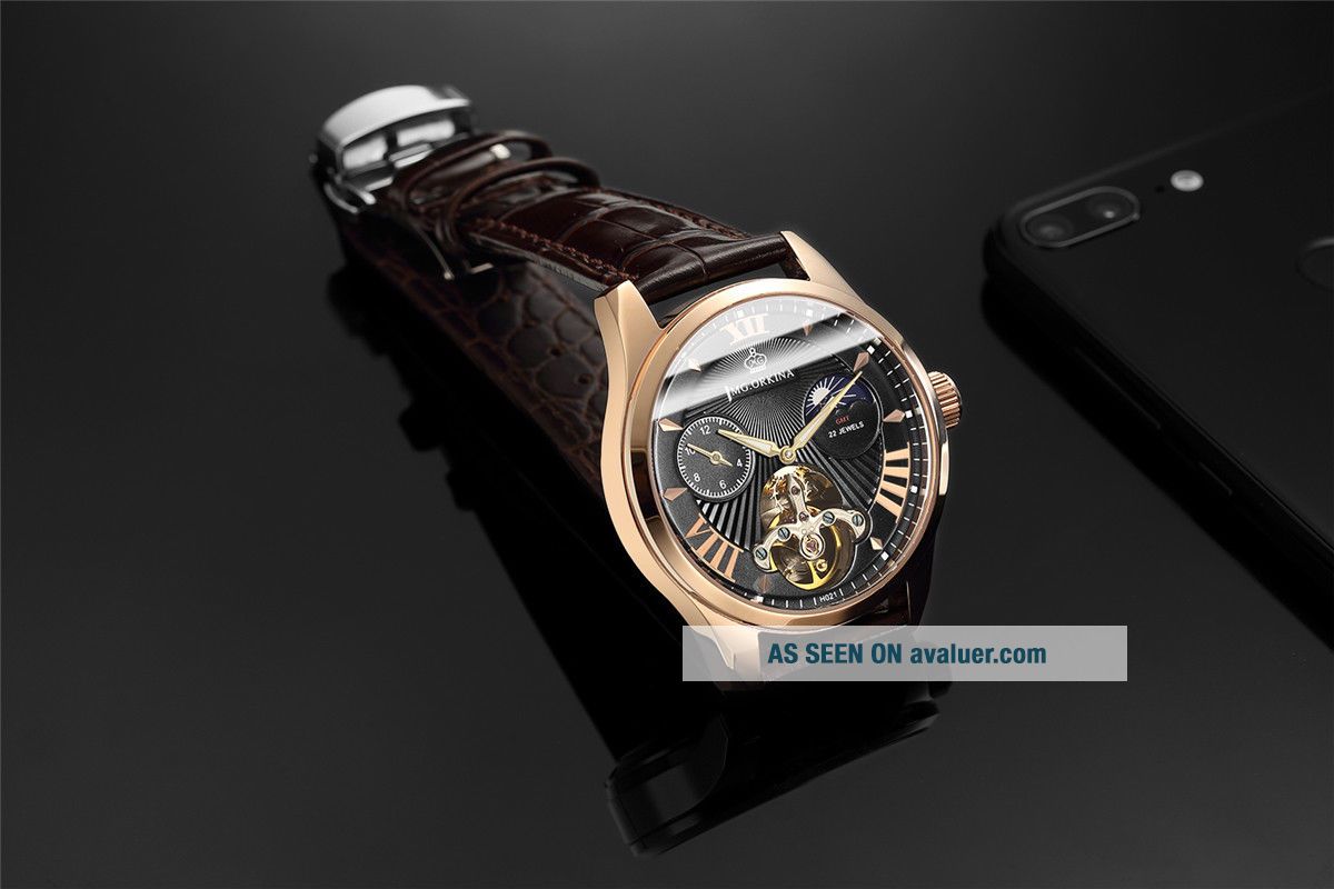 Skeleton Men Automatic Mechanical Wrist Watch Moon Phase Tourbillon ...