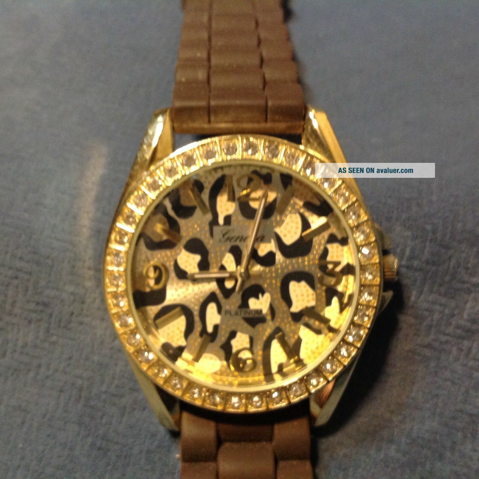 Women ' S Big Watch Geneva Platinum Leopard Print Rhinestones Battery ...