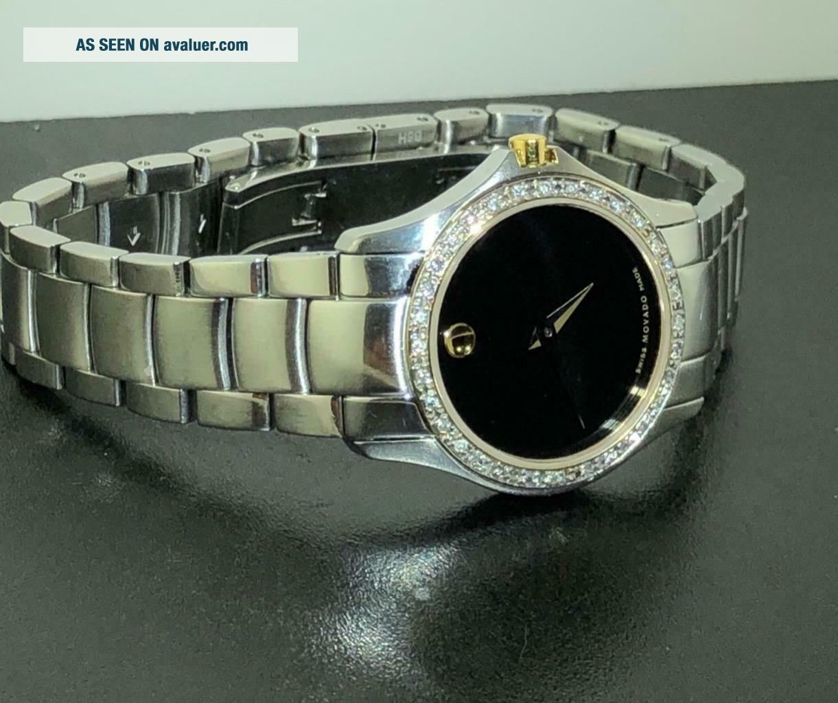 MOVADO WOMENS MASINO 2 TONE BLACK DIAL DIAMOND WATCH | #12480031