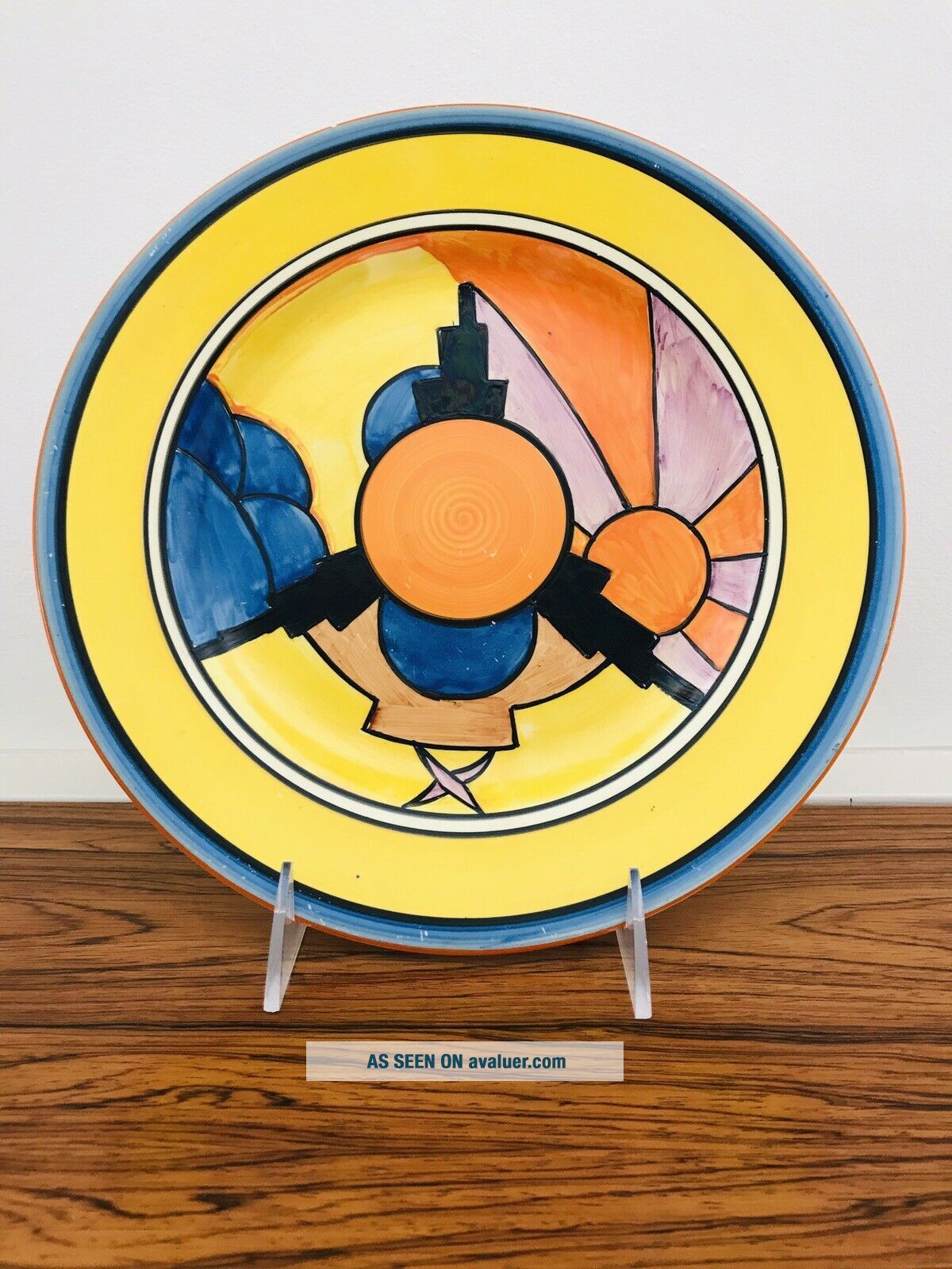 Clarice Cliff Bizarre RARE 1930 Large Dinner SUNRAY Plate | #12530993