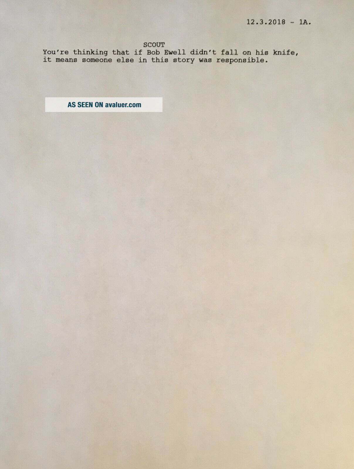 TO KILL A MOCKINGBIRD - Playscript For Aaron Sorkin Broadway Production ...