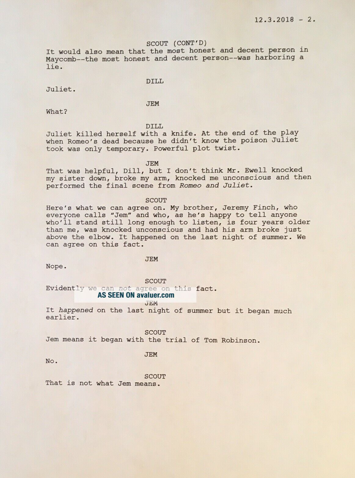 TO KILL A MOCKINGBIRD - Playscript For Aaron Sorkin Broadway Production ...