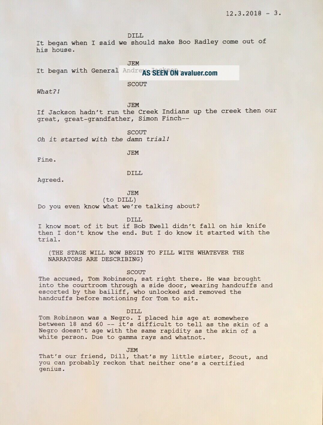 TO KILL A MOCKINGBIRD - Playscript For Aaron Sorkin Broadway Production ...