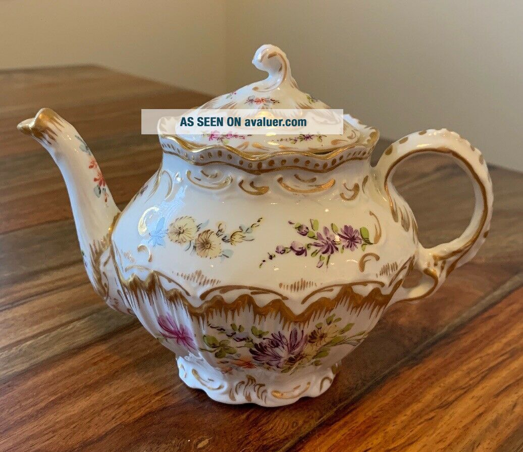 FRANZISKA HIRSCH DRESDEN PORCELAIN TEAPOT FLOWERS ANTIQUE PERSONAL ...