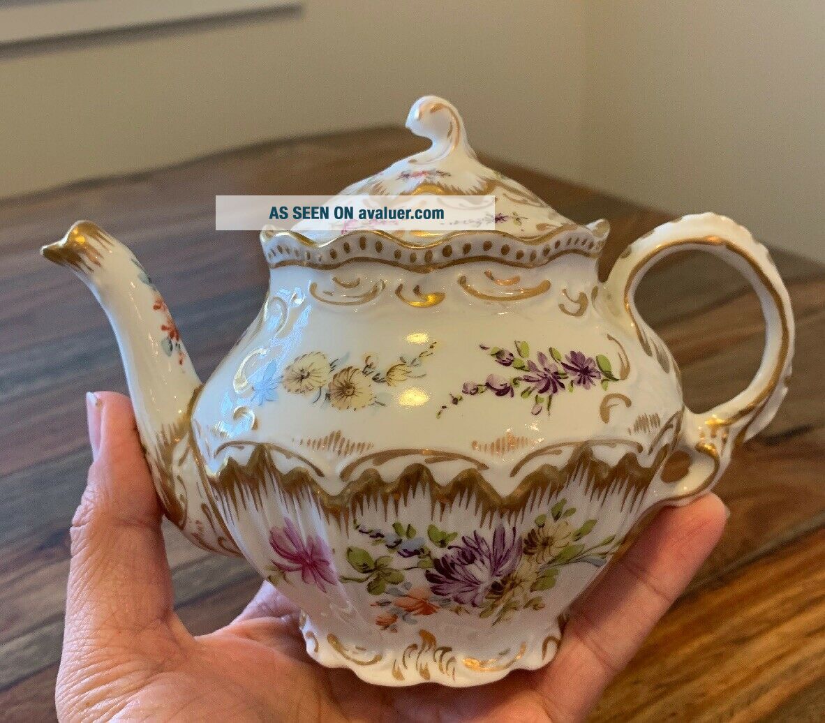 FRANZISKA HIRSCH DRESDEN PORCELAIN TEAPOT FLOWERS ANTIQUE PERSONAL ...
