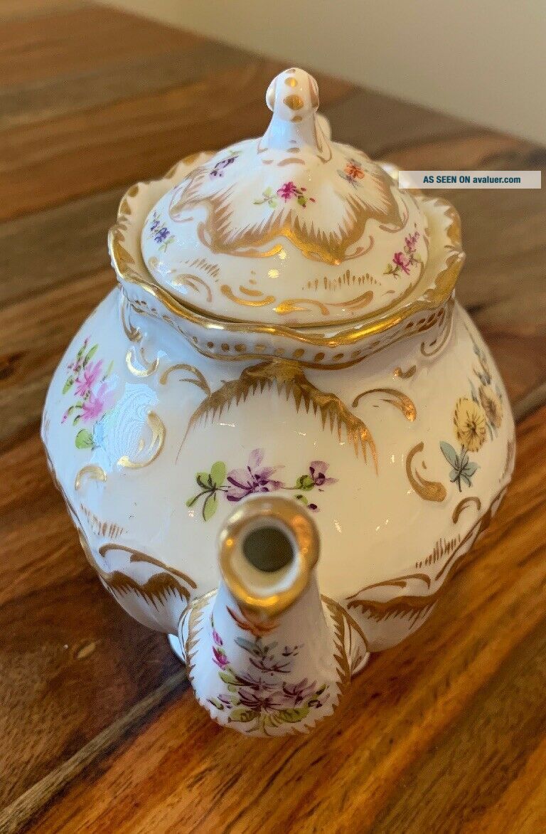 FRANZISKA HIRSCH DRESDEN PORCELAIN TEAPOT FLOWERS ANTIQUE PERSONAL ...