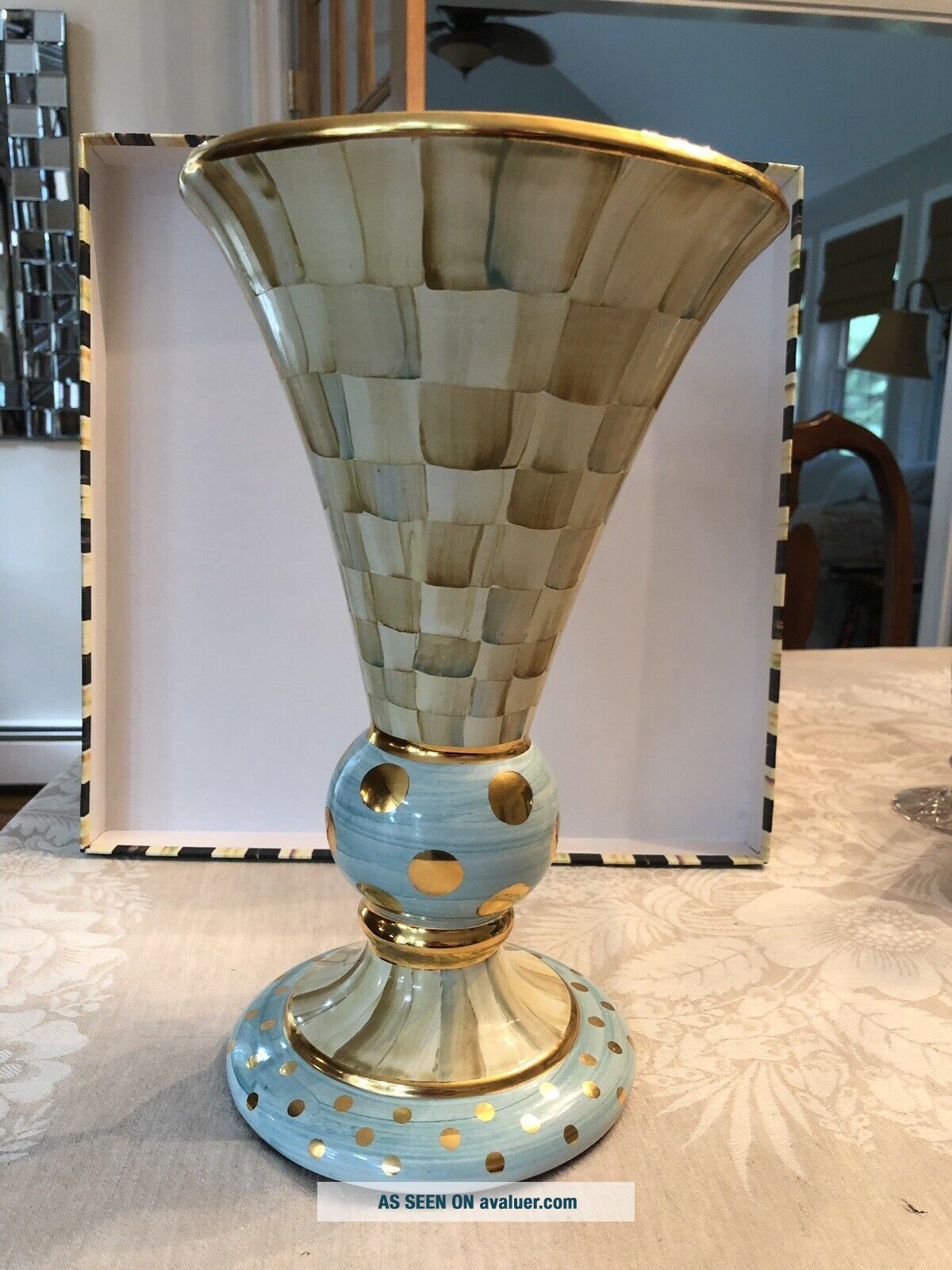 MACKENZIE CHILDS PARCHMENT CHECK LARGE VASE - $300 | #12602570