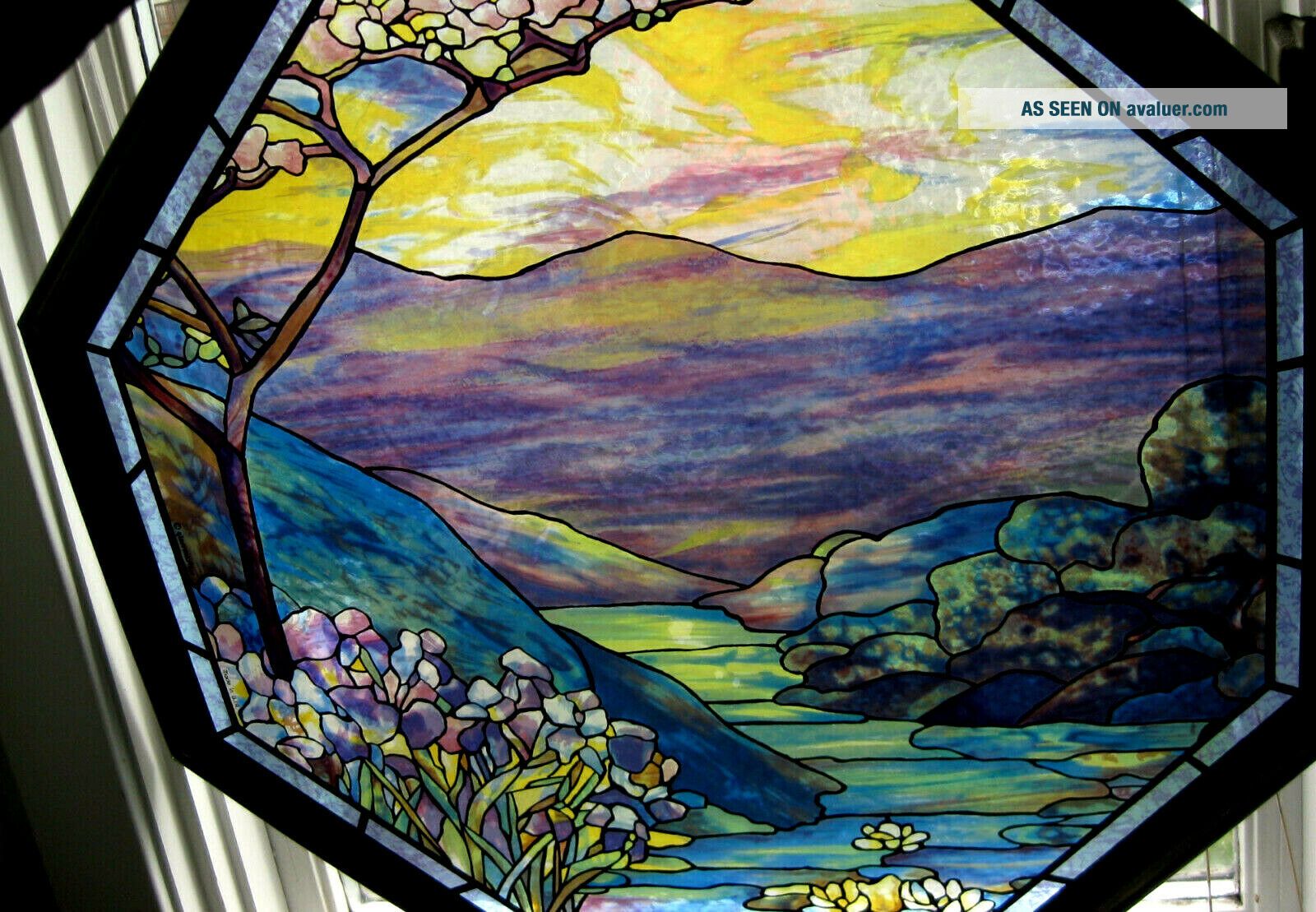 Signed Louis C. Tiffany Landscape 21 " Octagon Stained Glass Window ...