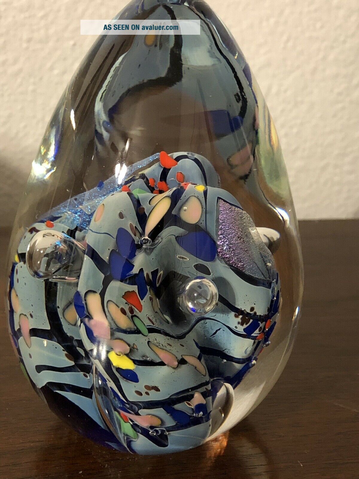 Rollin Karg Signed Dichroic Art Glass Egg Paperweight Sculpture | #12646310
