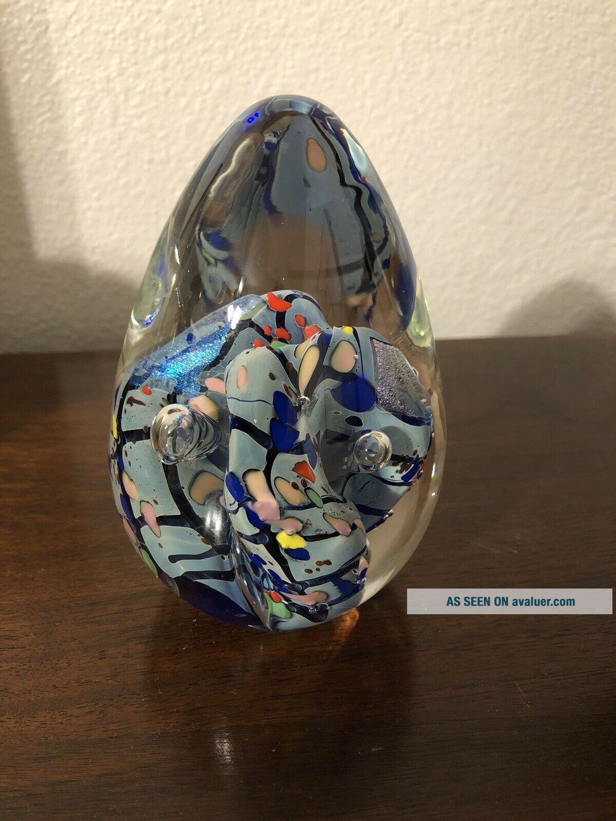 Rollin Karg Signed Dichroic Art Glass Egg Paperweight Sculpture | #12646310