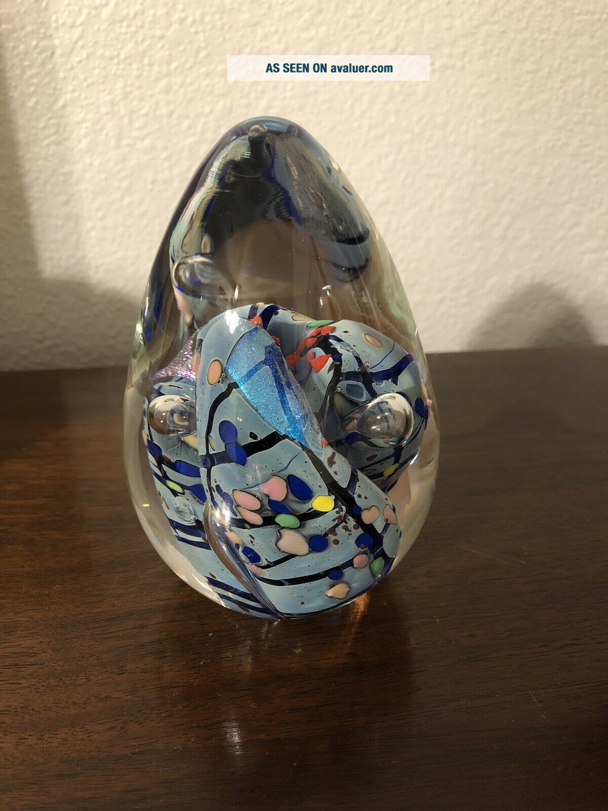 Rollin Karg Signed Dichroic Art Glass Egg Paperweight Sculpture | #12646310