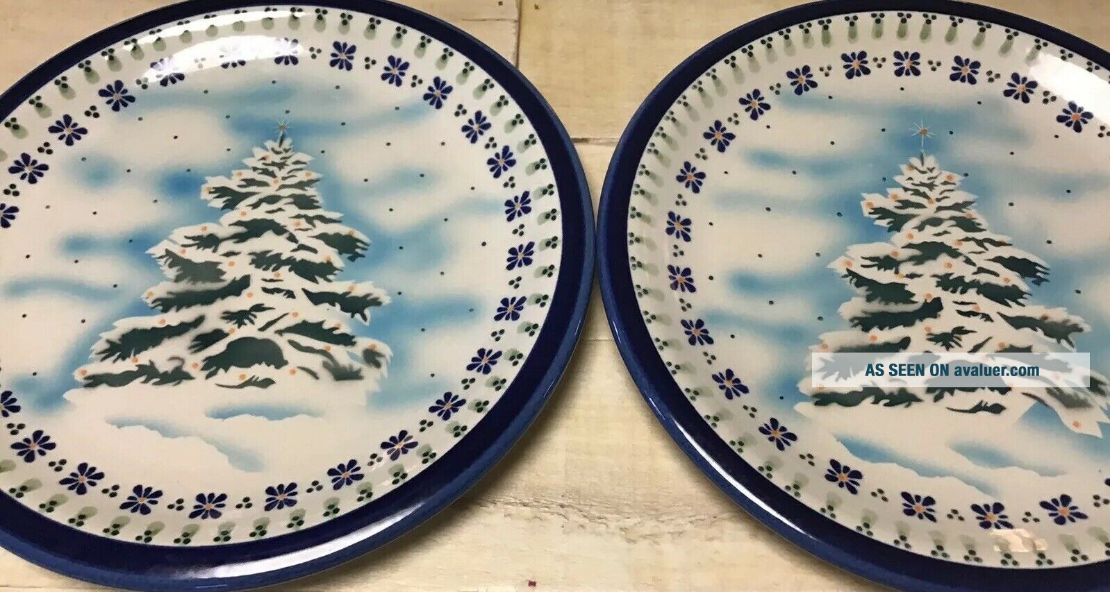 Set Of 2 Polish Pottery Dinner Plates Pine Tree Christmas Winter 11 ...