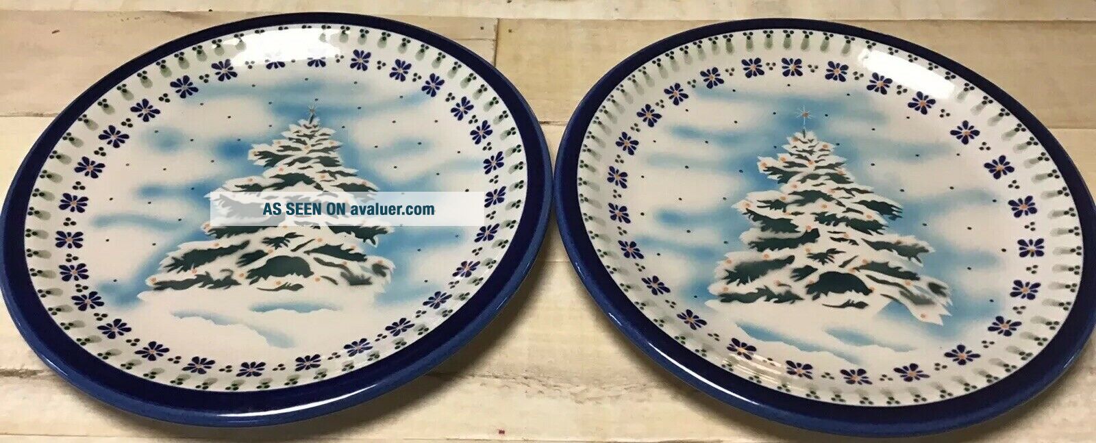 Set Of 2 Polish Pottery Dinner Plates Pine Tree Christmas Winter 11 ...