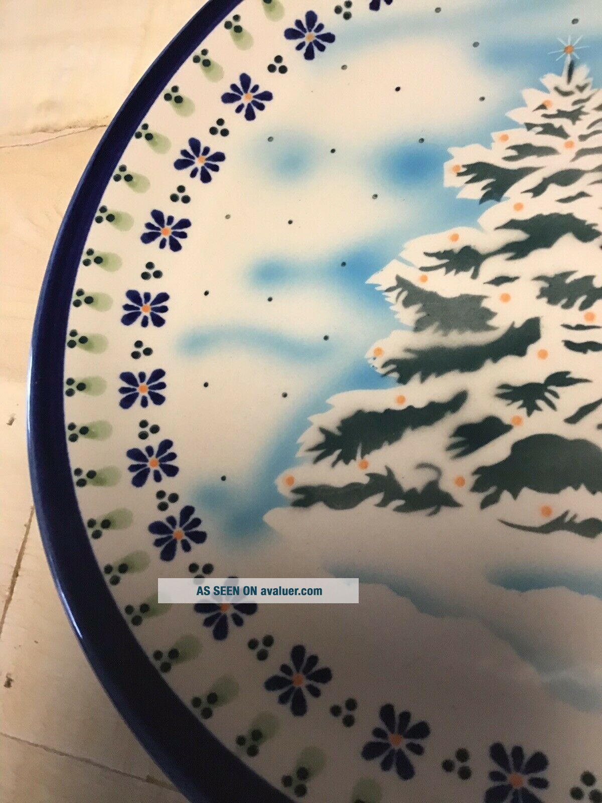 Set Of 2 Polish Pottery Dinner Plates Pine Tree Christmas Winter 11 ...