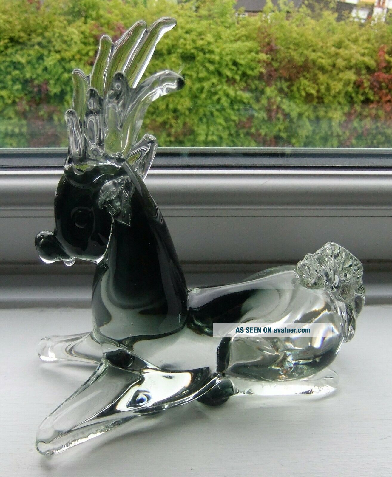 STUNNING Vintage Gray & Clear Murano Art Glass Stag / Deer | #12700076