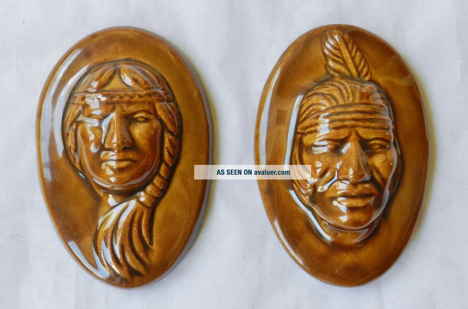 Van Briggle Native American Indian Head Maiden & Chief Wall Plaque ...