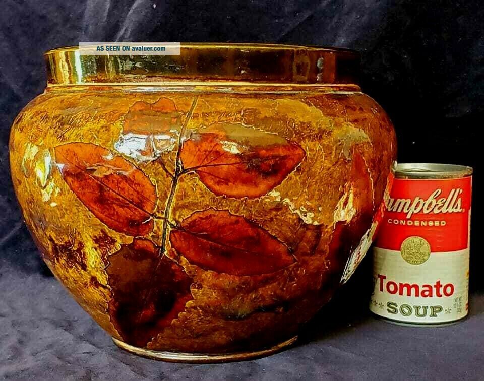 Large 19th C Royal Doulton Pottery Jardiniere Pot W Impressed Leaves ...
