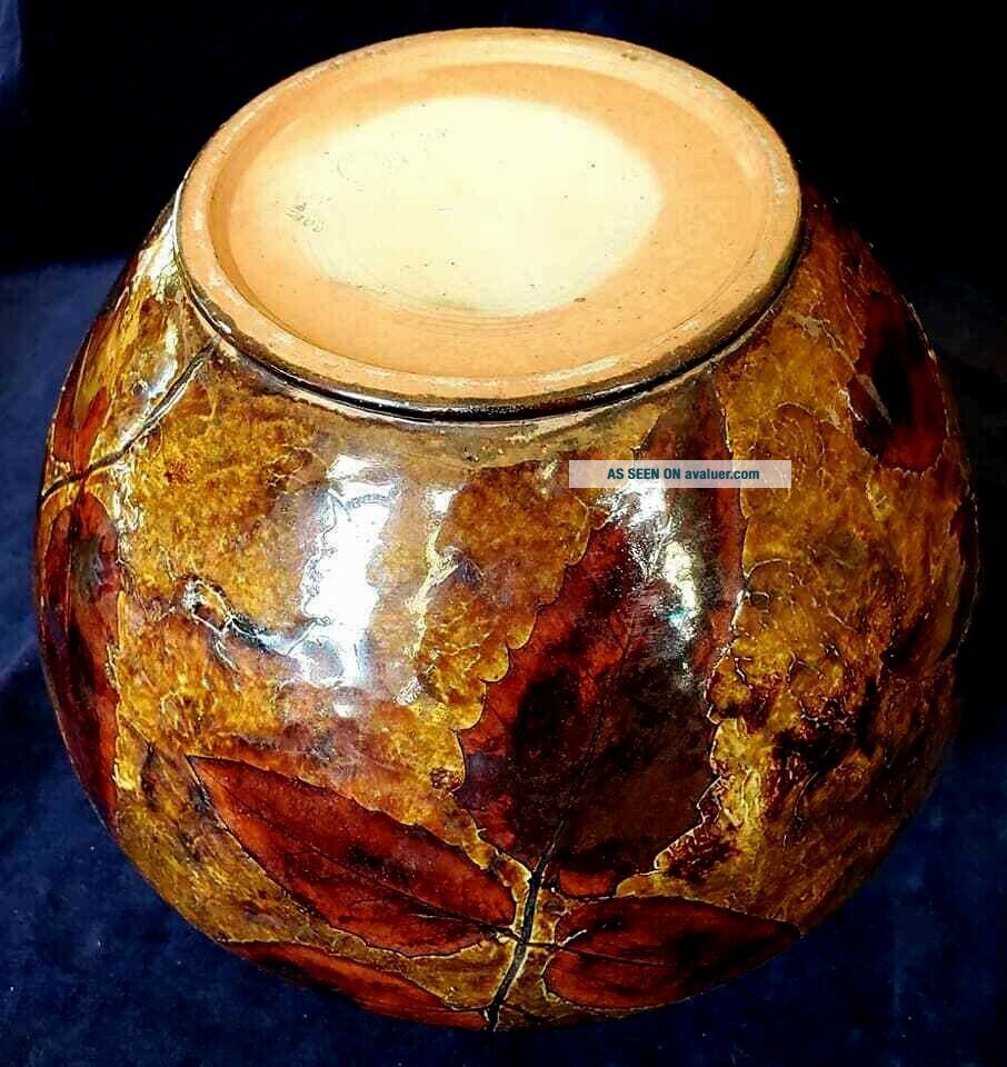 Large 19th C Royal Doulton Pottery Jardiniere Pot W Impressed Leaves ...