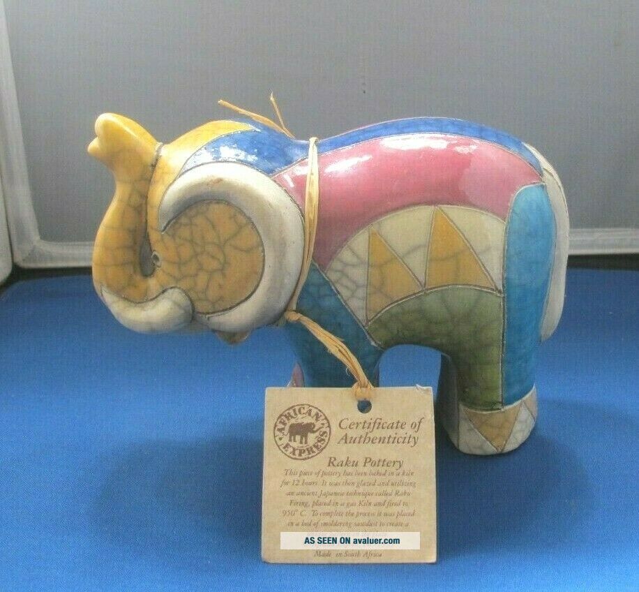 Raku South African Pottery Elephant Artist Signed | #12837578