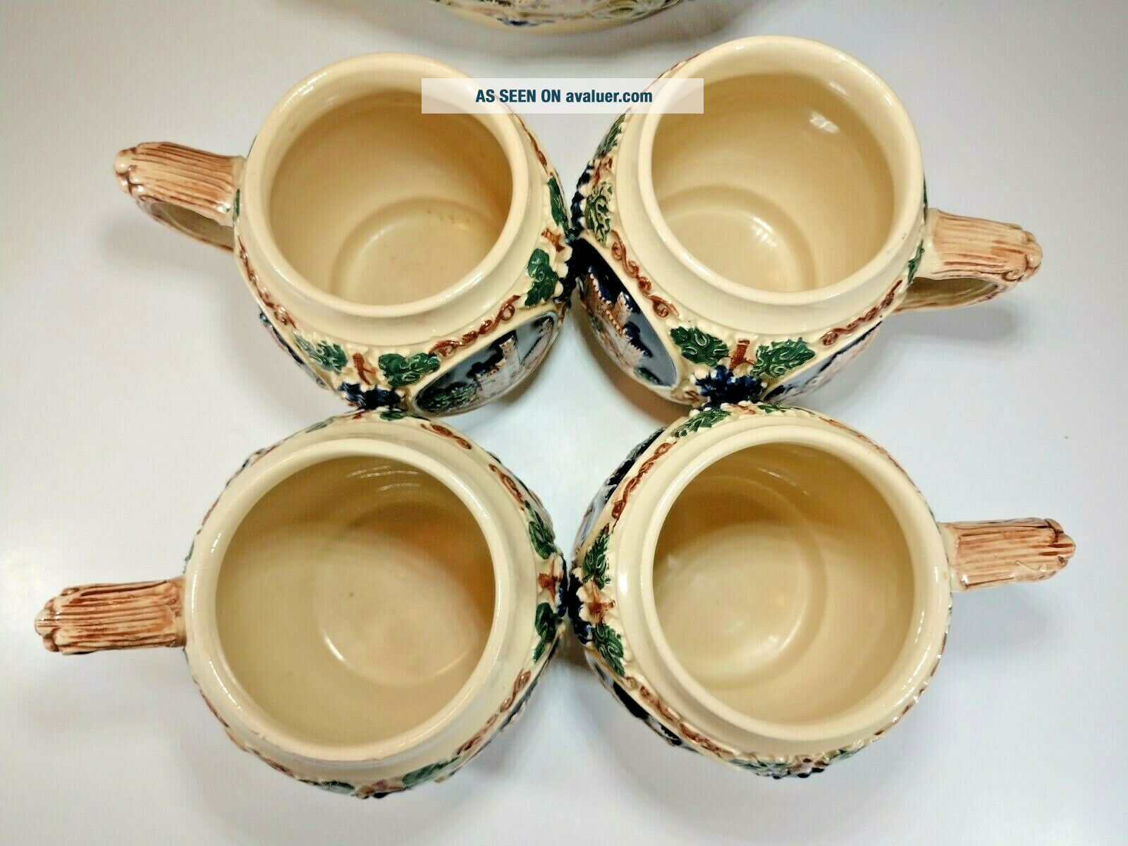 VINTAGE Stoneware Germany Ceramic Punch Bowl Set With 4 Matching Cups ...