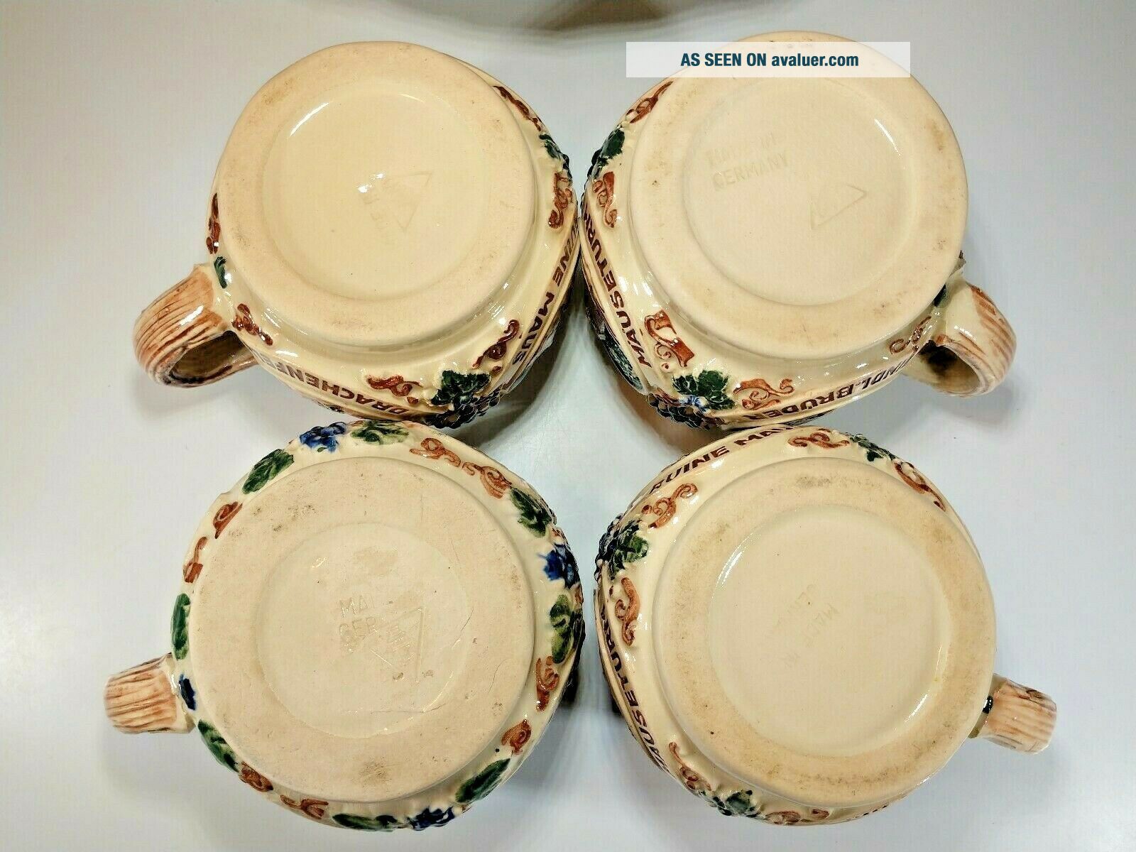 VINTAGE Stoneware Germany Ceramic Punch Bowl Set With 4 Matching Cups ...