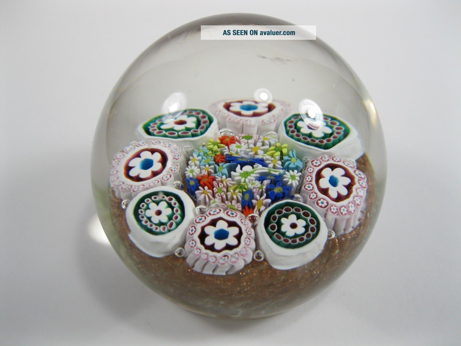 Vintage Murano Art Glass Millefiori Paperweight 3 " | #12859748