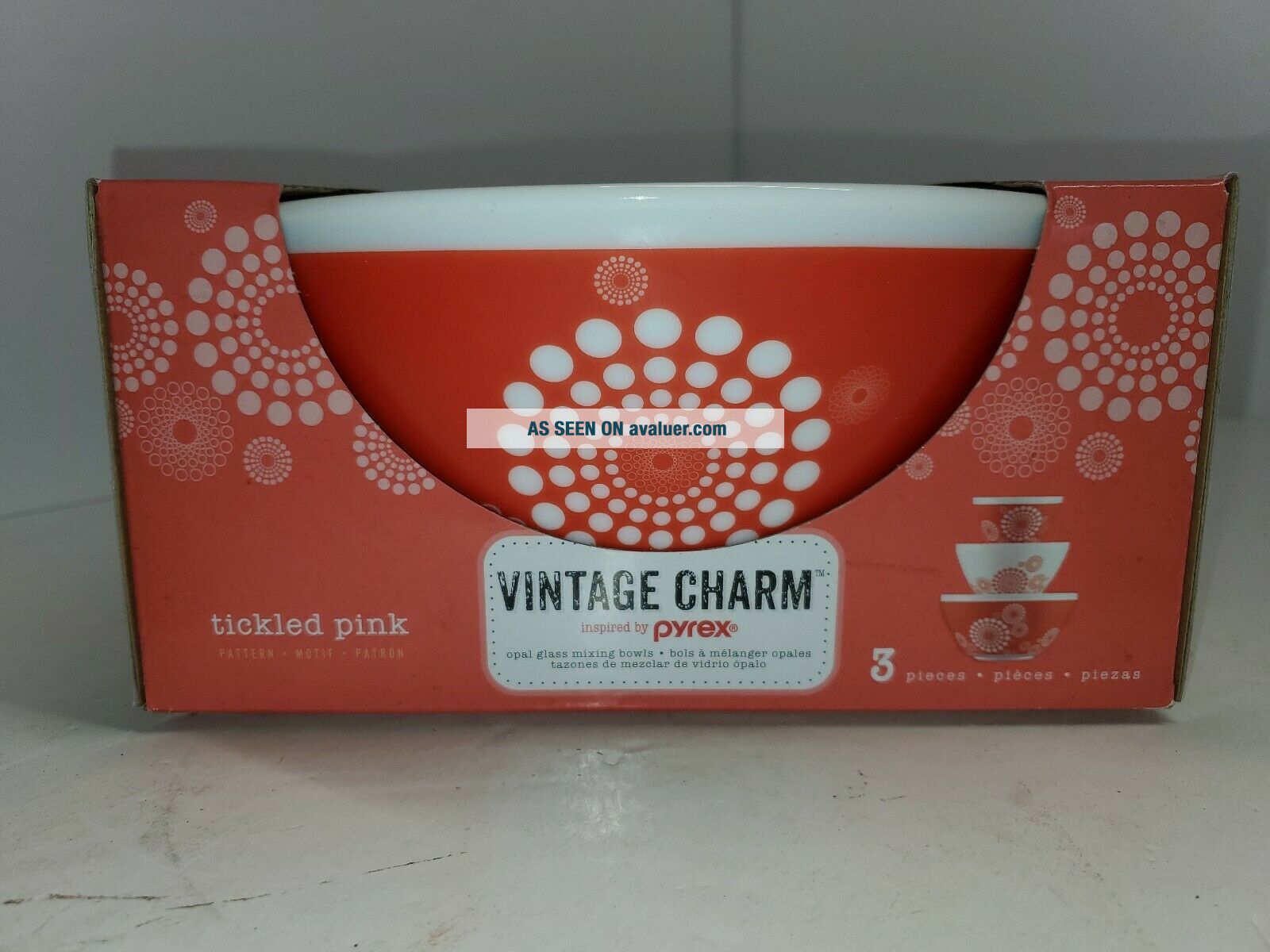 PYREX Vintage Charm Tickled Pink 3 Pc Mixing Bowl Set RETRO MIB | #12865939