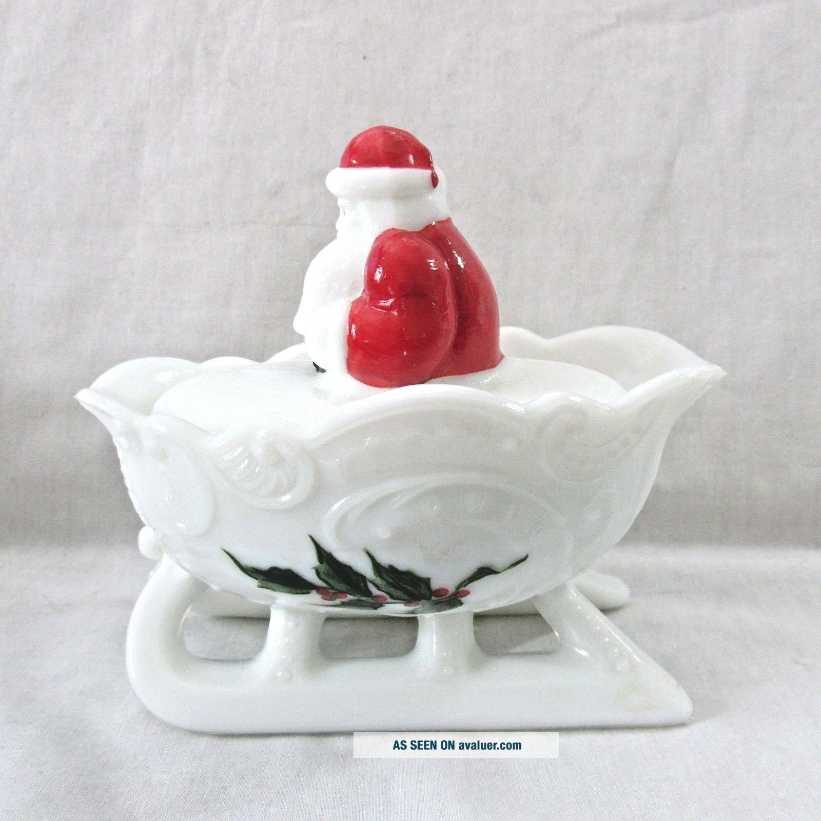 Vintage Westmoreland White Milk Glass Santa On Sleigh Sled Candy ...