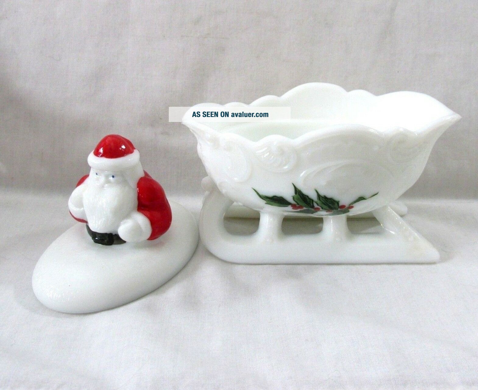 Vintage Westmoreland White Milk Glass Santa On Sleigh Sled Candy ...