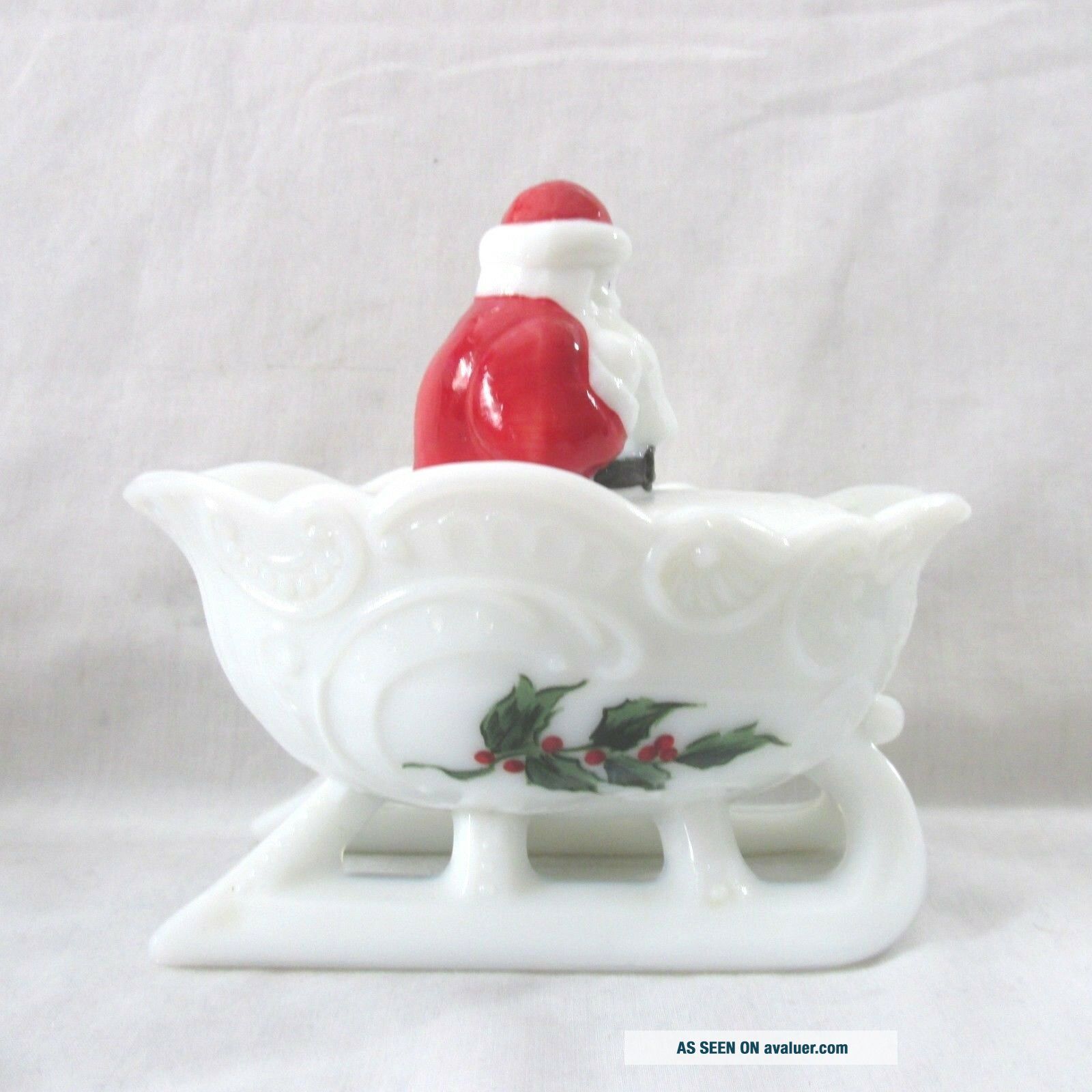 Vintage Westmoreland White Milk Glass Santa On Sleigh Sled Candy ...
