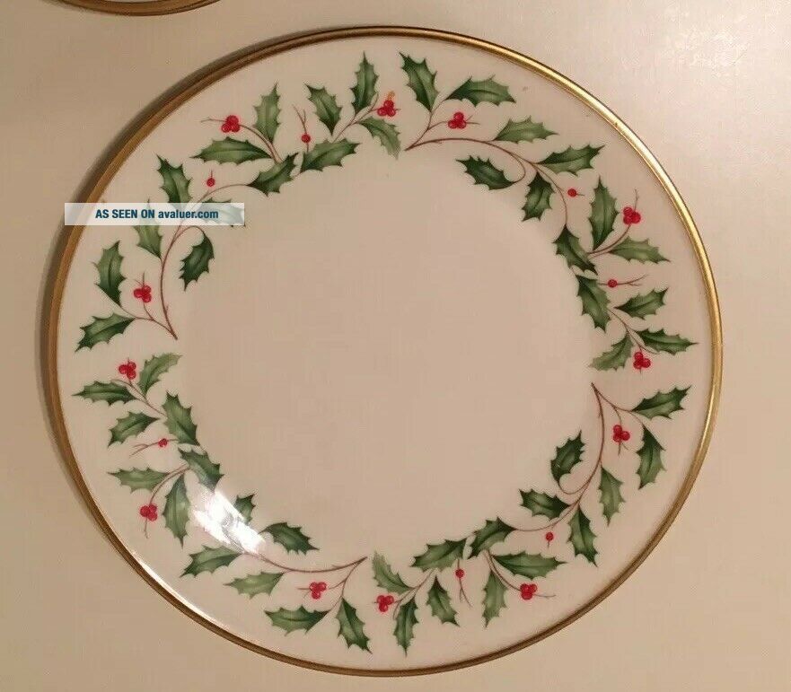 7 Vintage Christmas Holiday Lenox Dinner Plates Gold Rim Holly Design ...