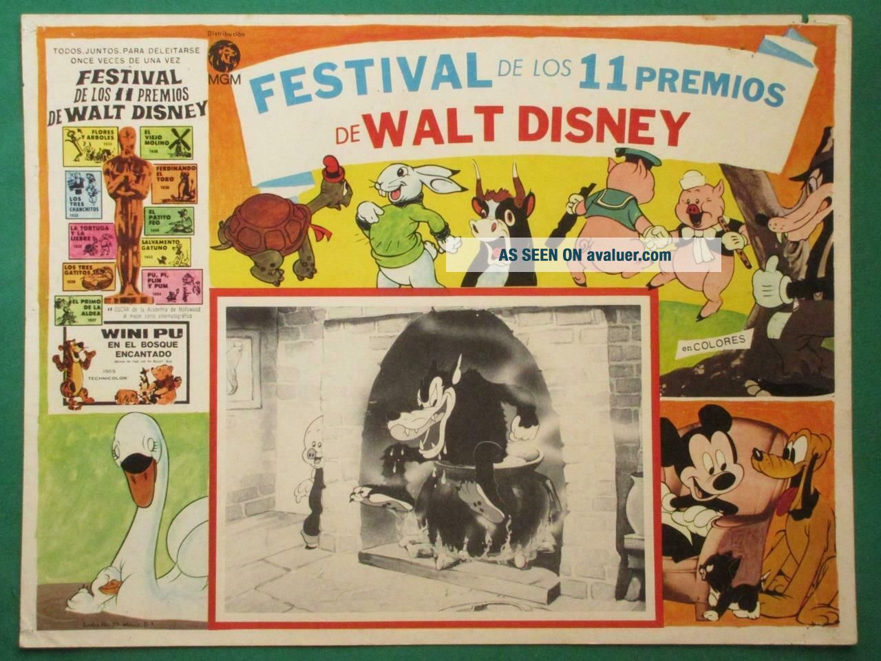 BIG BAD WOLF THREE LITTLE PIGS FERDINAND WALT DISNEY ART MXN LOBBY CARD ...