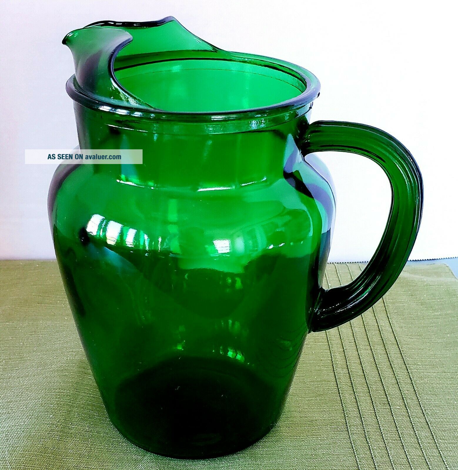 Vintage Anchor Hocking Forest Green Pitcher With Ice Guard And 6 ...