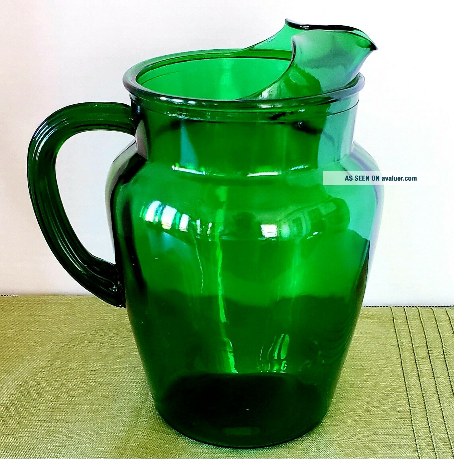 Vintage Anchor Hocking Forest Green Pitcher With Ice Guard And 6 ...