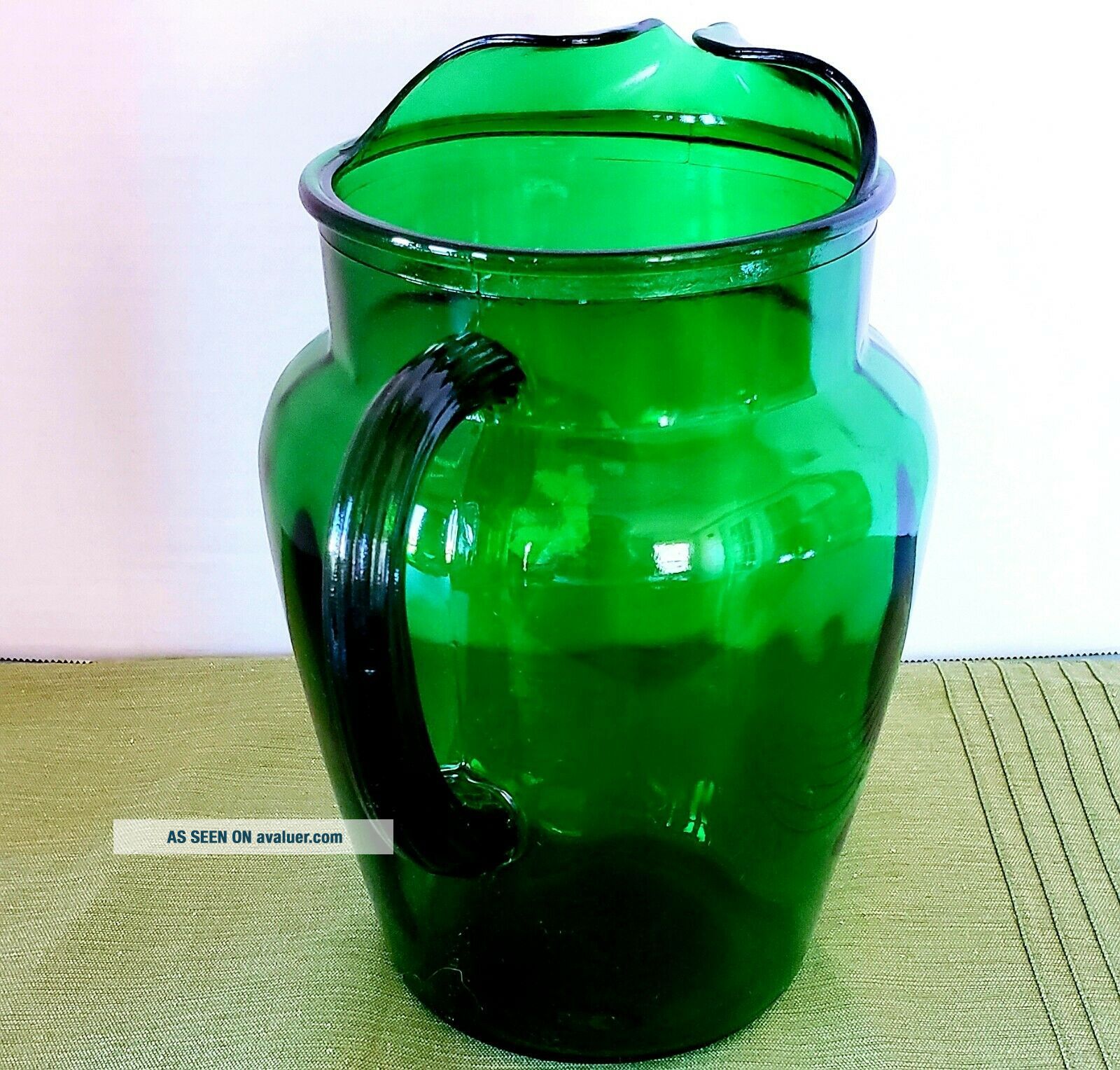 Vintage Anchor Hocking Forest Green Pitcher With Ice Guard And 6 ...