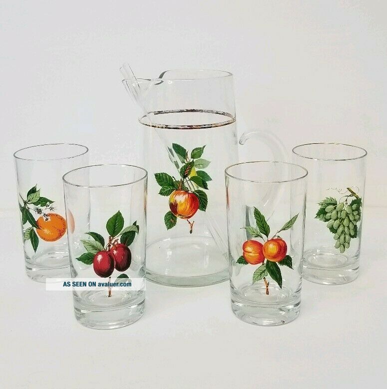 Vintage West Virginia Glass Fruit Juice Pitcher With 4 Juice Glasses ...