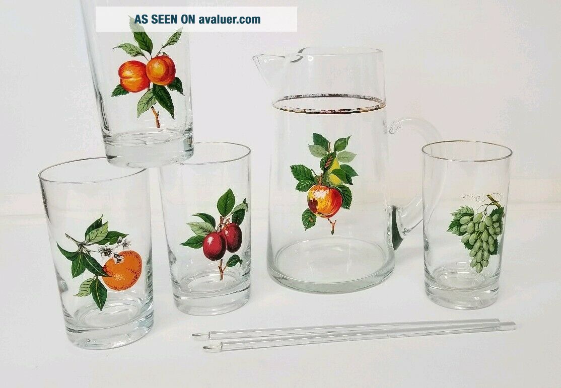 Vintage West Virginia Glass Fruit Juice Pitcher With 4 Juice Glasses ...