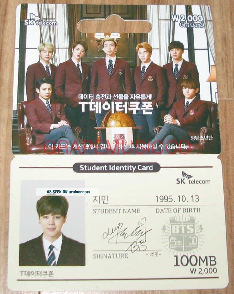 BANGTAN BOYS BTS 방탄소년단 SK TELECOM JIMIN STUDENT IDENTITY CARD PHOTOCARD ...