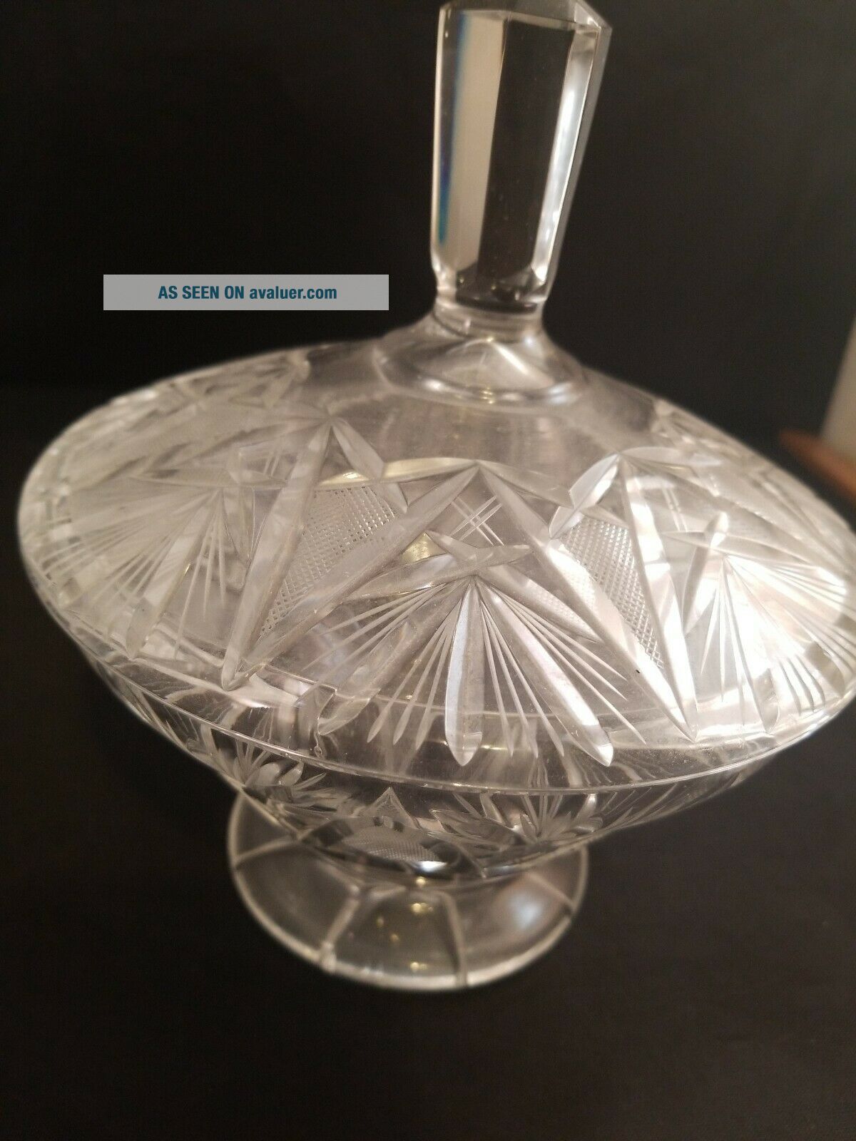 Vintage 8 " Tall Cut Crystal Footed Candy Dish With Lid Extremely ...