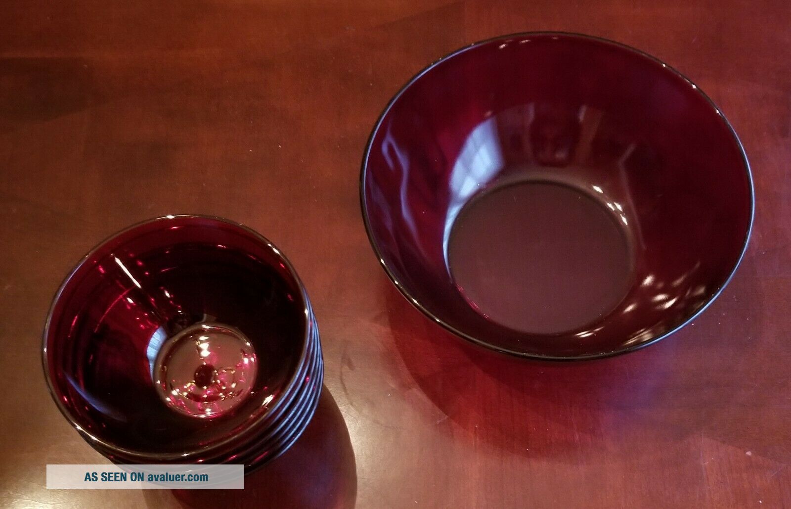 Gorgeous Vintage Ruby Red 7 Piece Glass Party Set 1 Big Bowl 6 Small ...