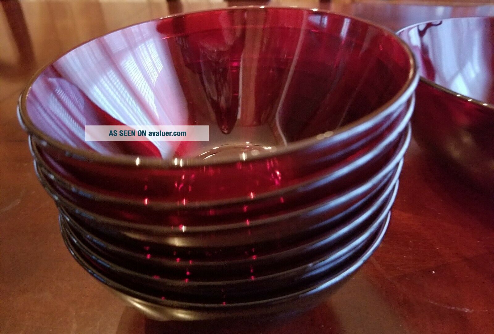 Gorgeous Vintage Ruby Red 7 Piece Glass Party Set 1 Big Bowl 6 Small ...