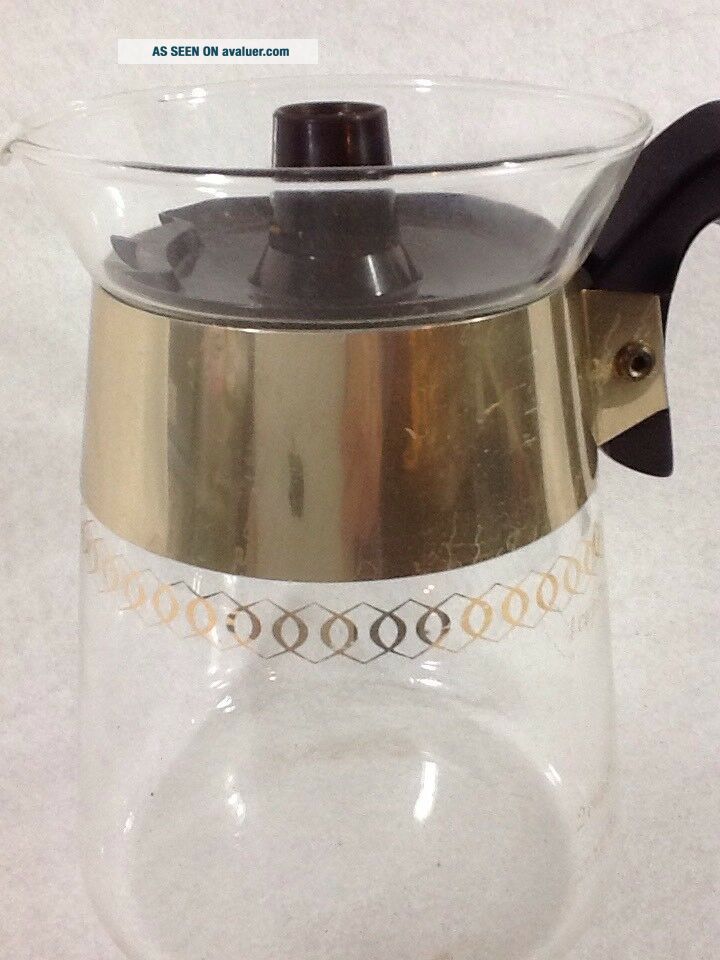 Vtg Corning Pyrex Clear Glass 5 Cup Coffee Pot Teapot Gold Heat Proof ...