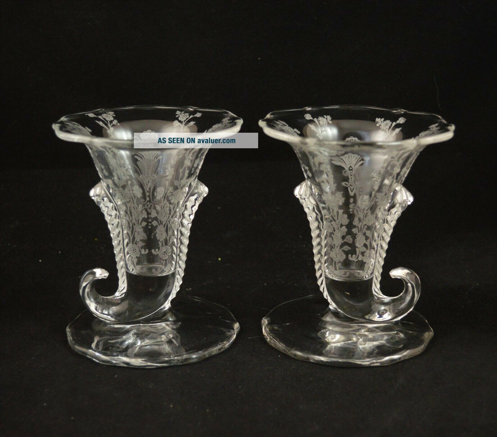 VINTAGE DUNCAN MILLER FIRST LOVE CORNUCOPIA CRYSTAL GLASS CANDLEHOLDERS ...