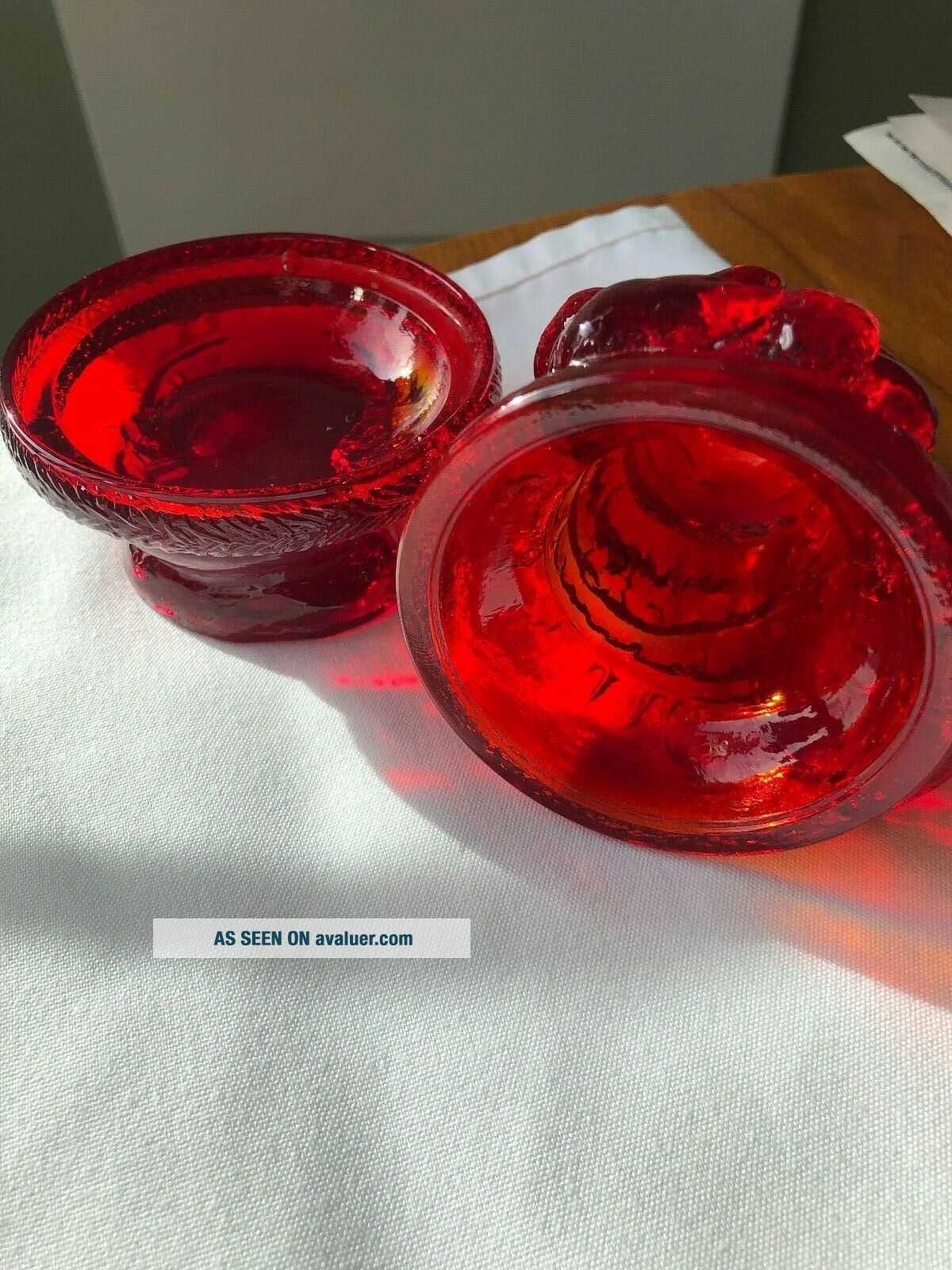 SANTA CLAUS RUBY RED GLASS CANDY DISH CANDLE HOLDER M OR W MARKING ...